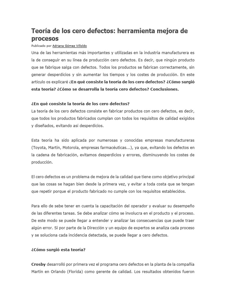 Teoría de Los Cero Defectos | PDF | Calidad (comercial) | Business