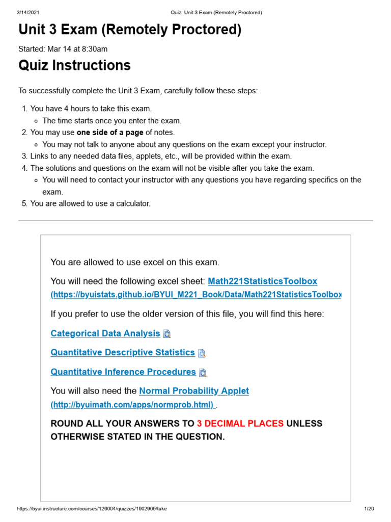 Unit 3 Remotely Proctored Exam Guide | PDF | Sample Size Determination ...