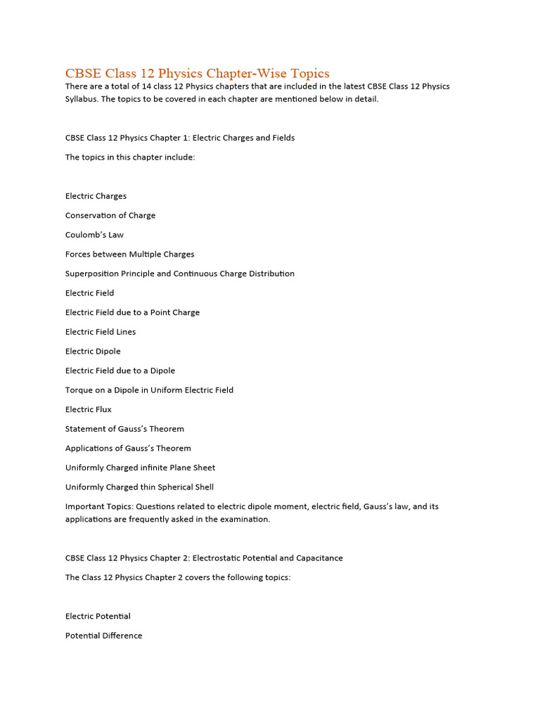 CBSE Class 12 Physics Chapter Topics | PDF | Diffraction | Magnetic Field