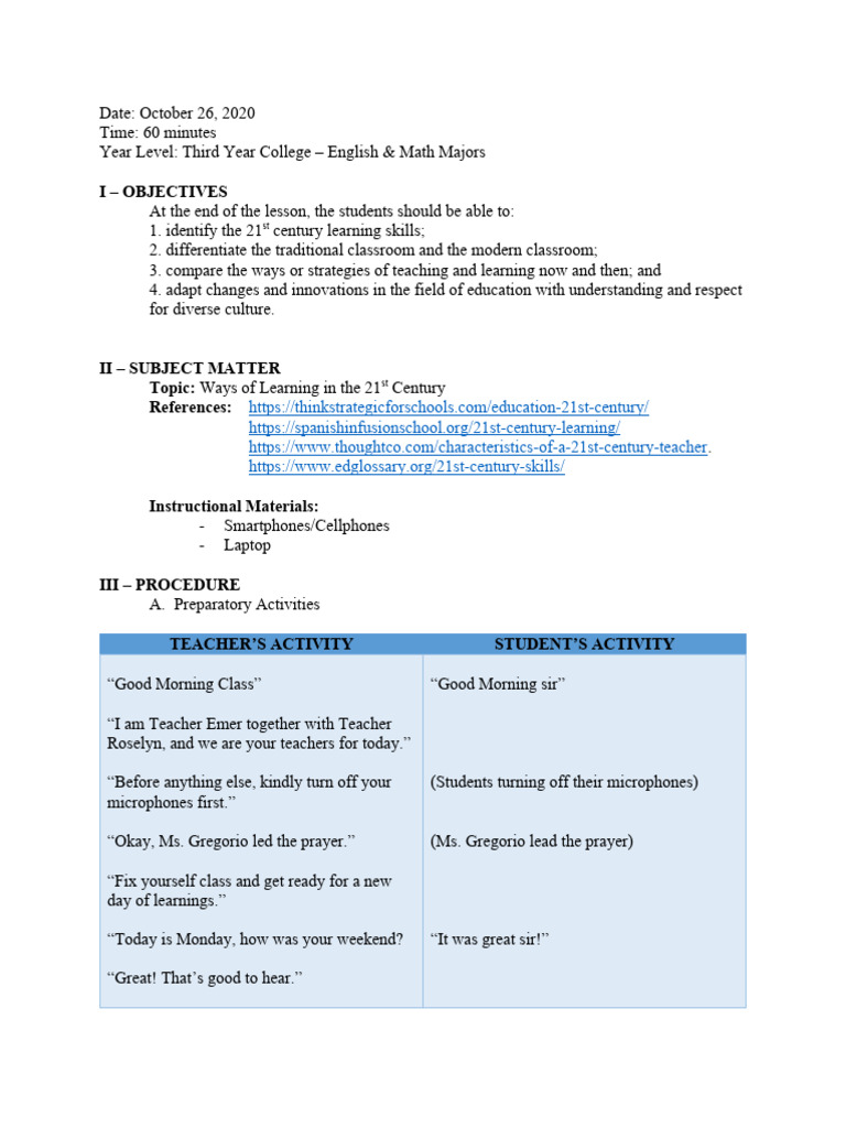 Detailed Lesson Plan Emer and Roselyn Report | PDF | Lesson Plan | Learning