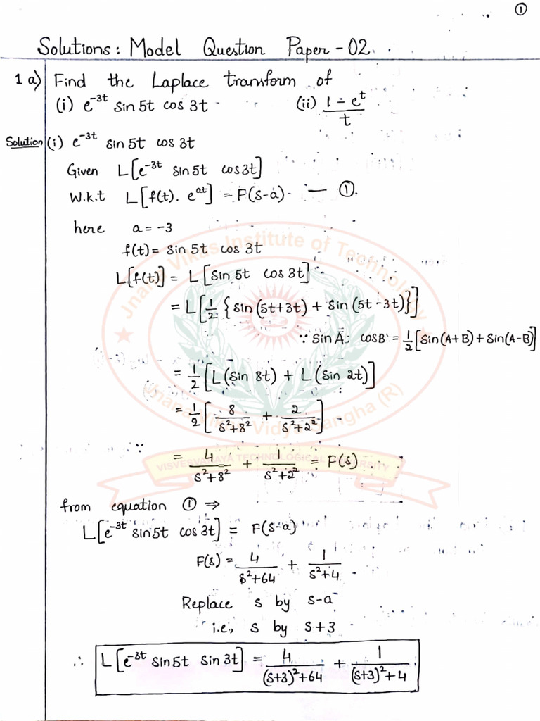21MAT31 Model QP-1 With Solutions.-1 | PDF