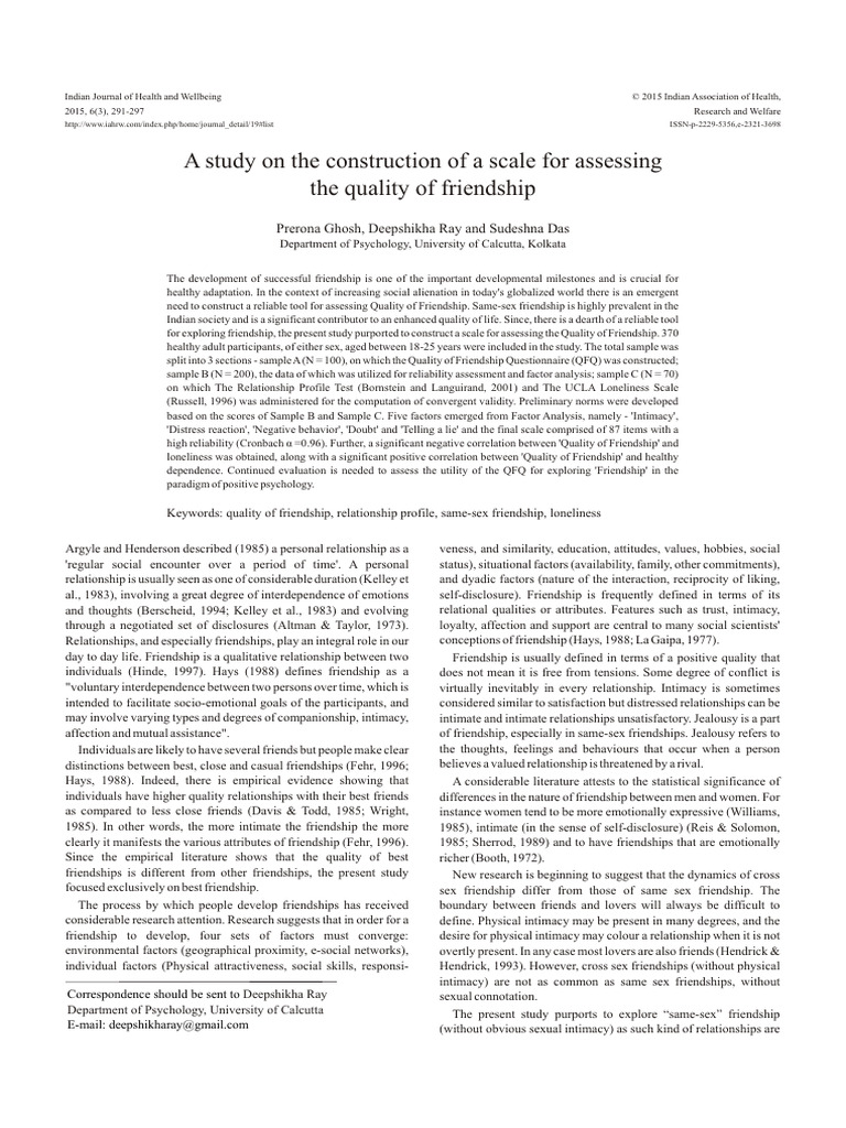 Friendship Quality Scale | PDF | Intimate Relationships | Friendship