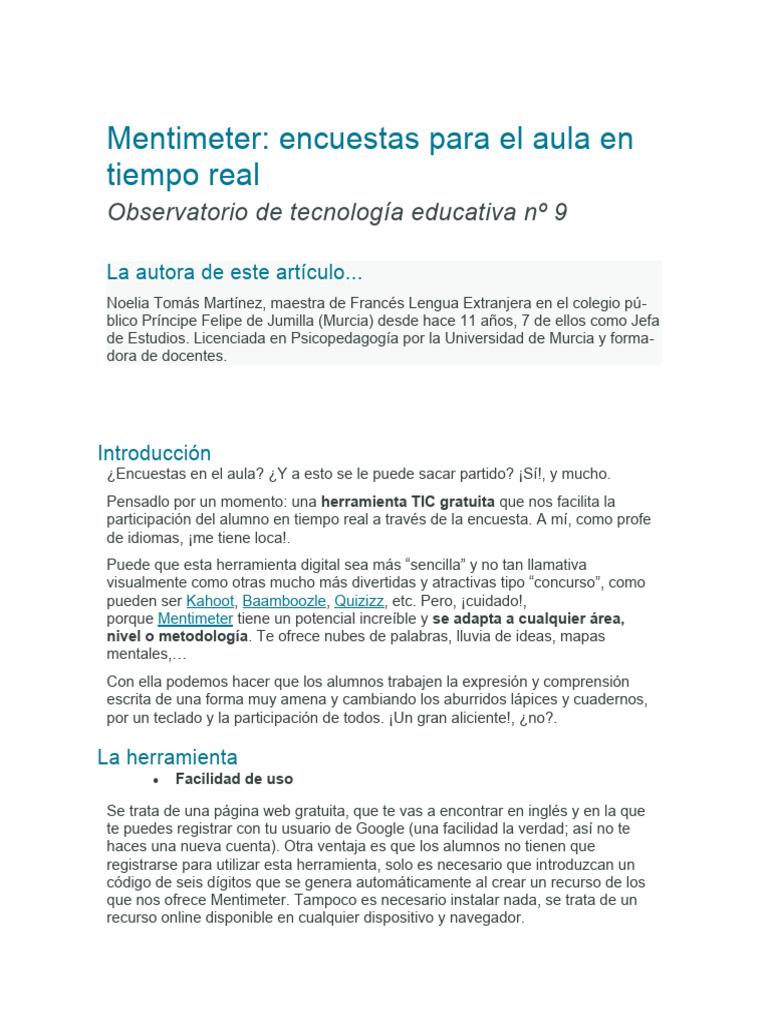 Lectura - Tutorial Mentimeter | PDF | Salón de clases | Metodología de encuesta