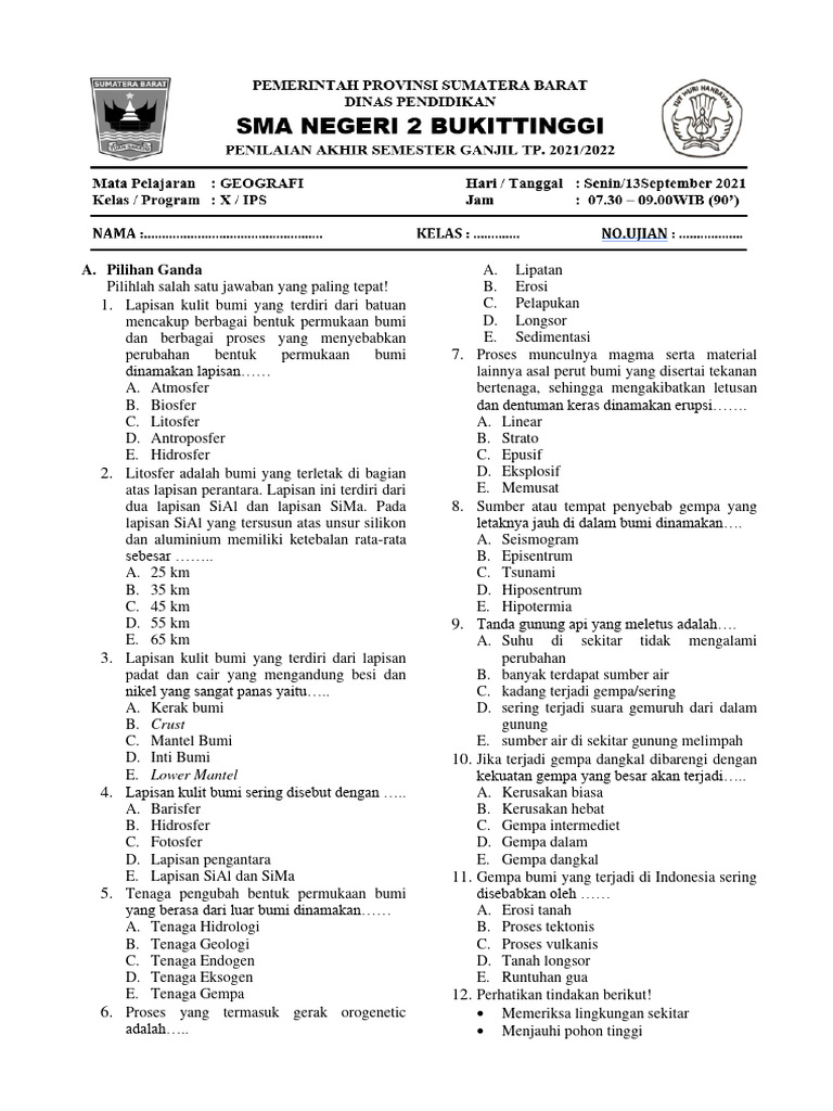 Latihan Soal Geo PAS X | PDF | Sains & Matematika | Dewasa Muda