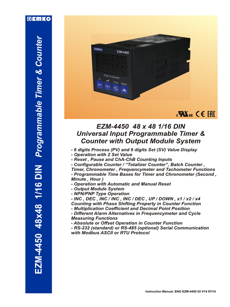 Universal Input Programmable Timer & Counter With Output Module System EZM-4450 - Manual - EN ...