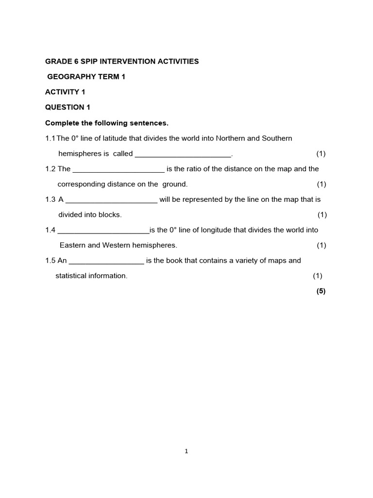 Grade 6 Geography Term 1 Activities | PDF | Map | Longitude