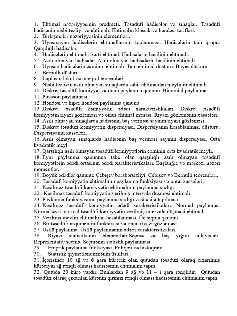 Ehtimal Nəzəriyyəsi VƏ Riyazi Statistika | PDF