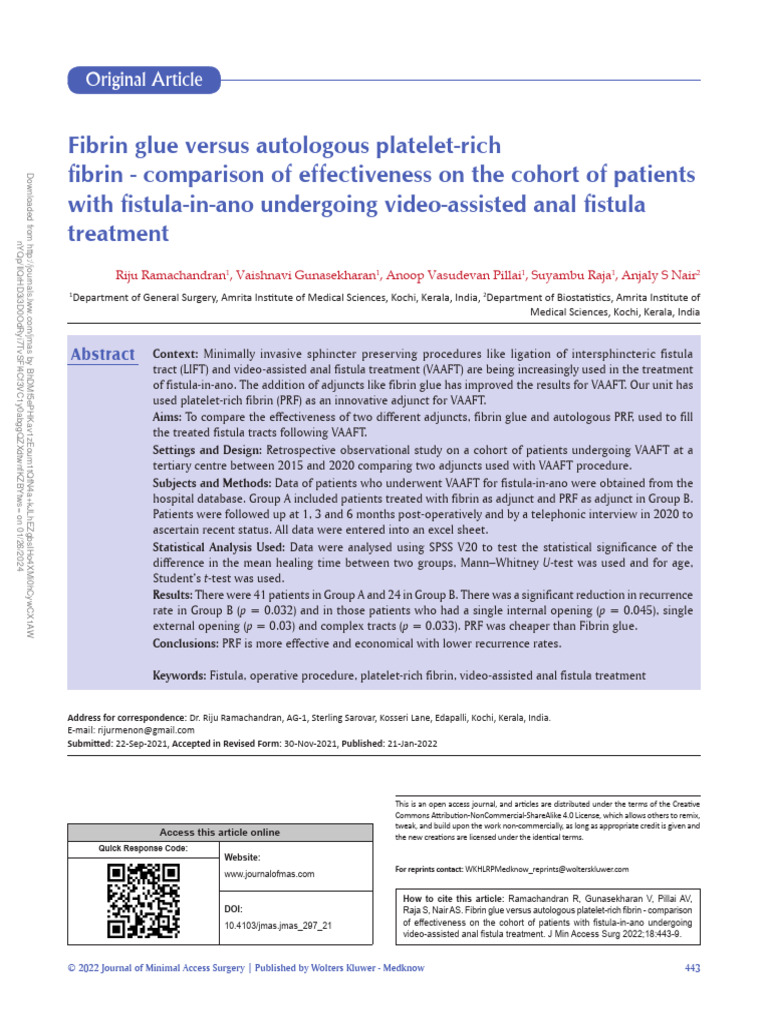 Fibrin Glue Versus Autologous Platelet Rich Fibrin.19 | PDF | Surgery ...