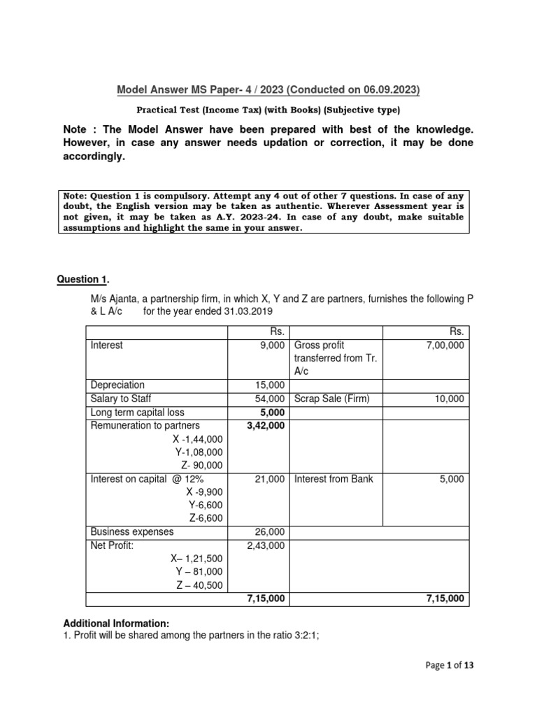 Income Tax Departmental Exam Paper 2023 | PDF | Depreciation | Insurance