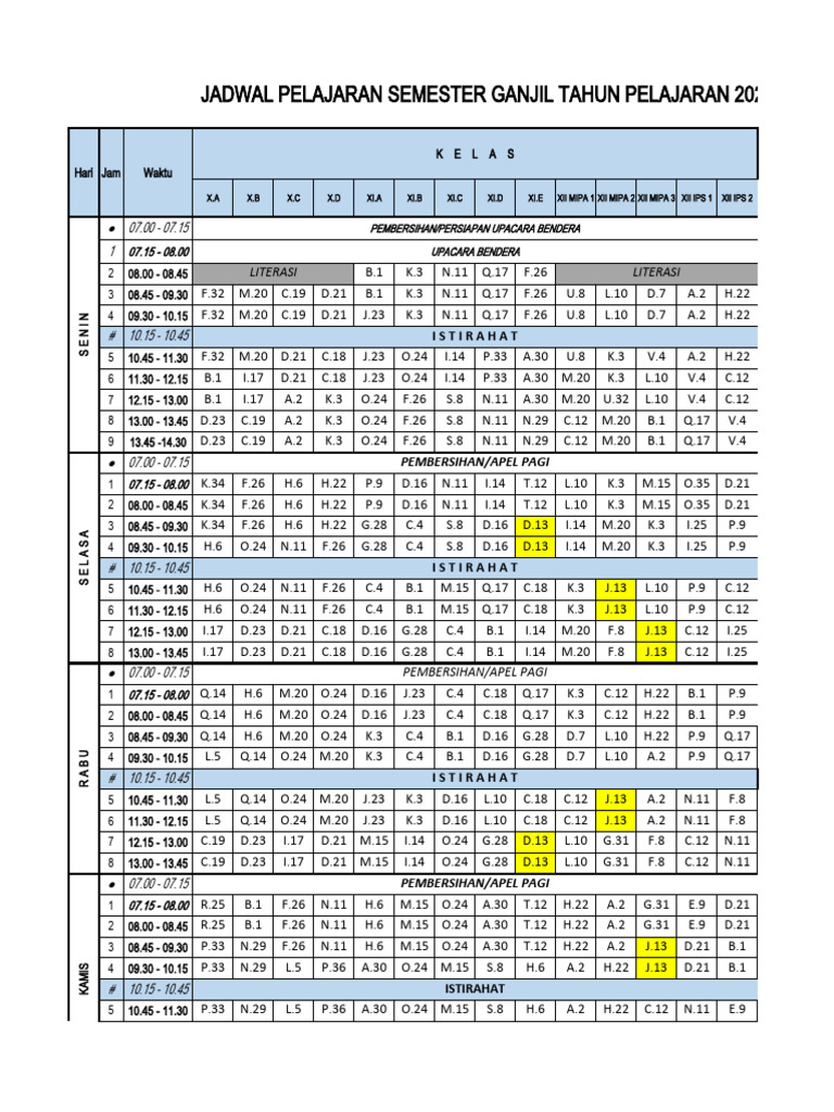 Jadwal Pelajaran 2024 2025 Pdf Science Mathematics