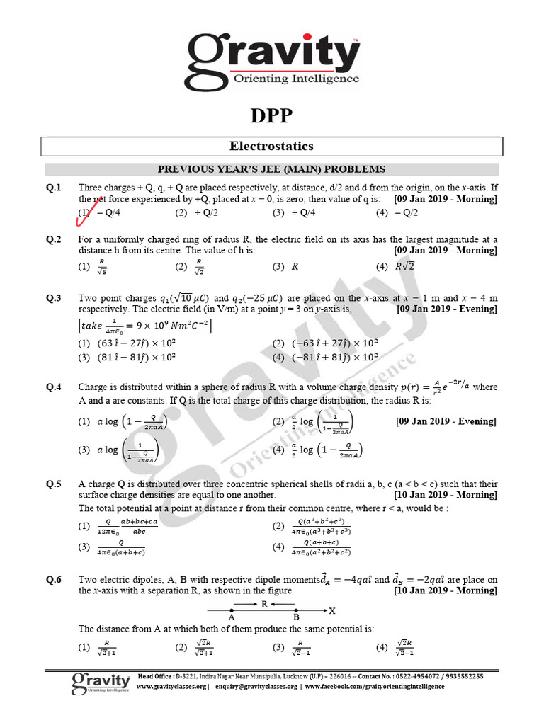 Electrostatics - DPPs | PDF | Electric Field | Electrostatics