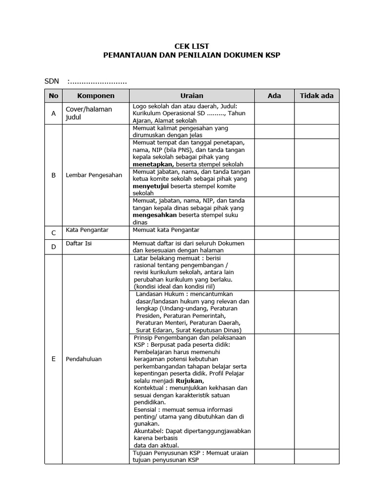Cek List Pemantauan Dan Penilaian Dokumen KSP | PDF