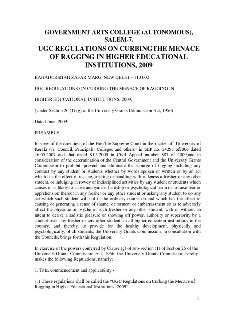 UGC Anti-Ragging Regulations 2009 | PDF | Crimes | Crime & Violence