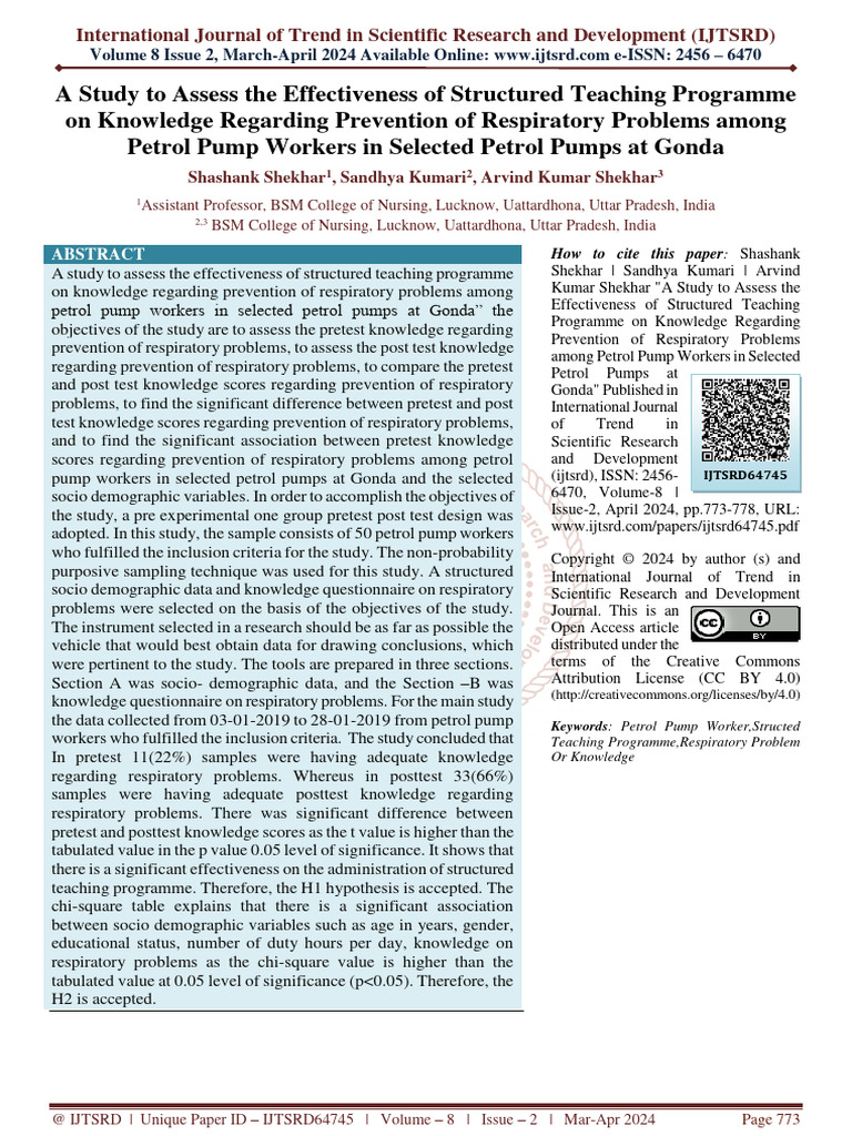 A Study To Assess The Effectiveness of Structured Teaching Programme On ...