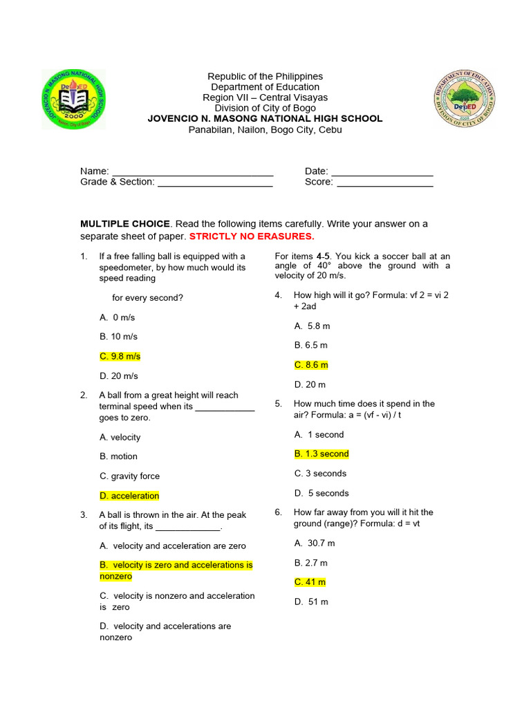 Quiz Test Paper Anwer K | PDF | Kinetic Energy | Potential Energy