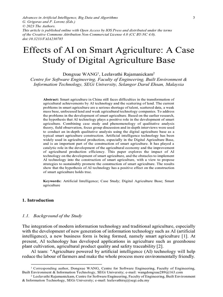 Effects of AI On Smart Agriculture A Case Study of | PDF | Artificial ...