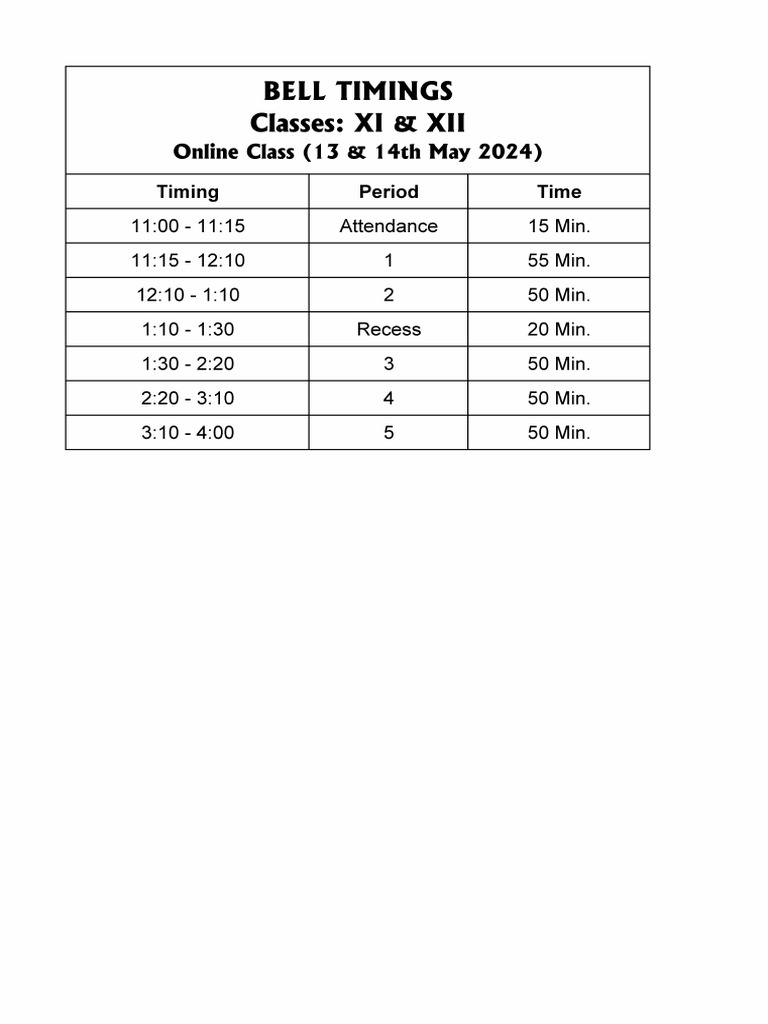 BELL TIMINGS (XI To XII) | PDF