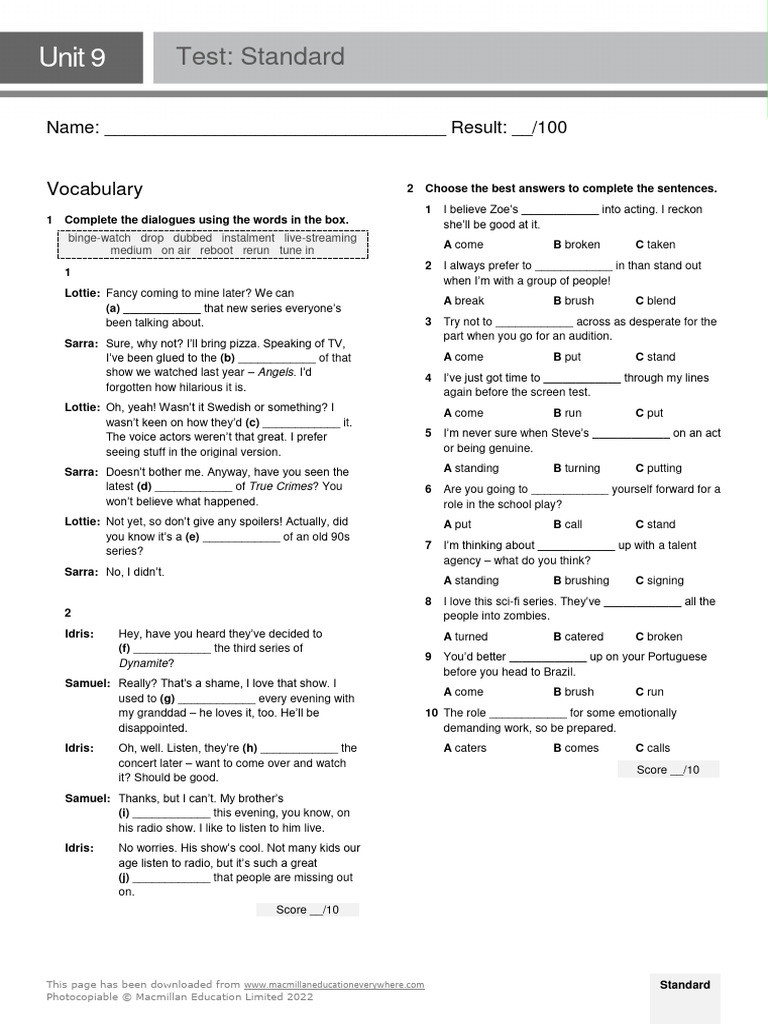 C1 U9 Test Standard | PDF | Cinema Of The United States