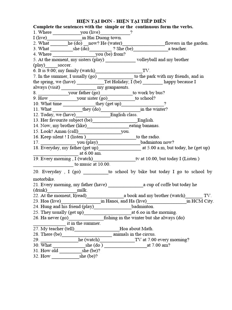 tổng hợp các thì HTD HTTD QKD QKTD TLD | PDF