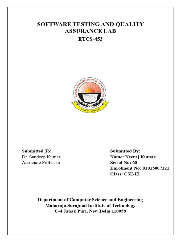 STQA File | PDF | Quadratic Equation | Computer Science STQA File | PDF | Quadratic Equation | Computer Science