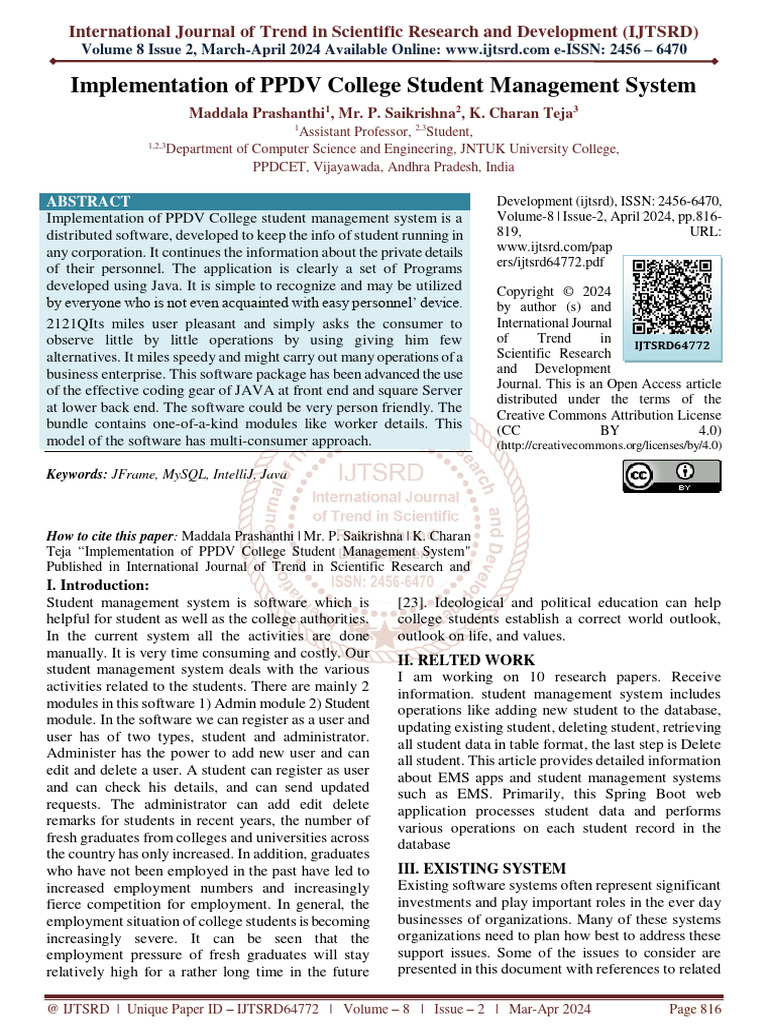 Implementation of PPDV College Student Management System | PDF ...
