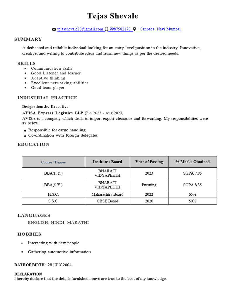 TEJAS RESUME | PDF