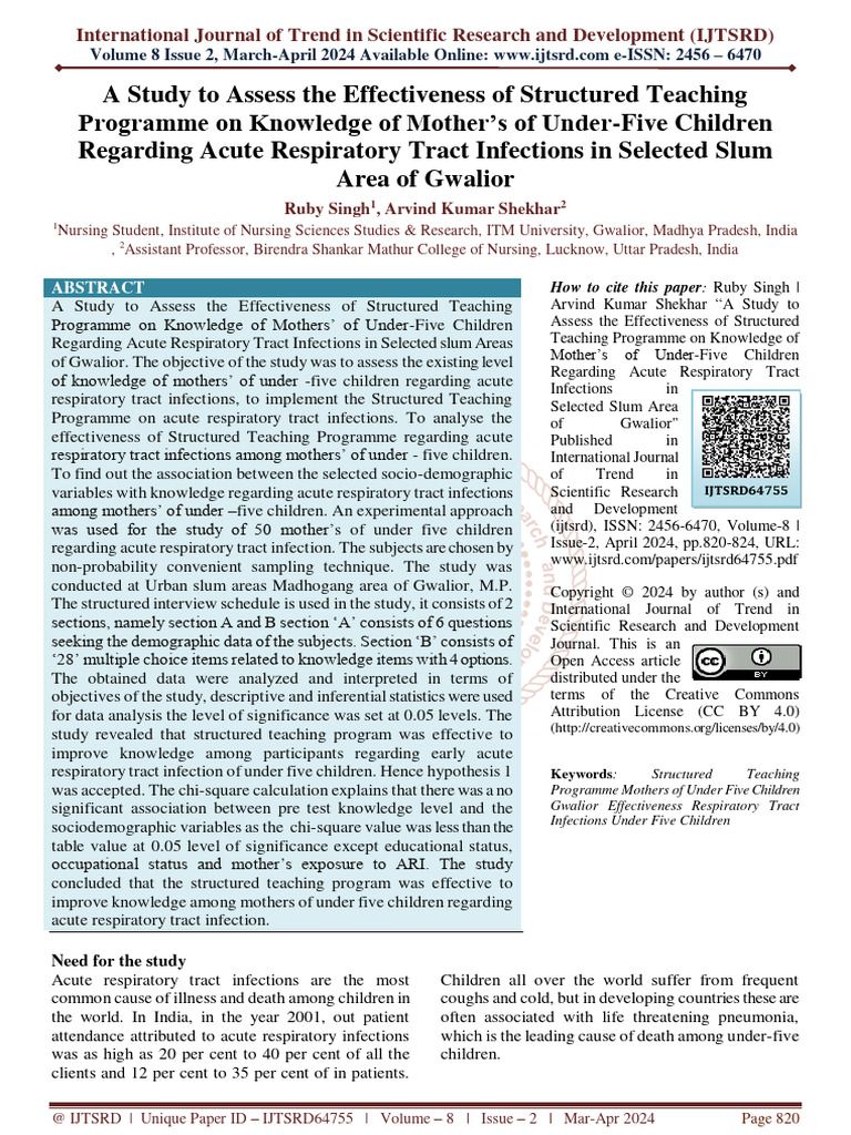 A Study To Assess The Effectiveness of Structured Teaching Programme On ...