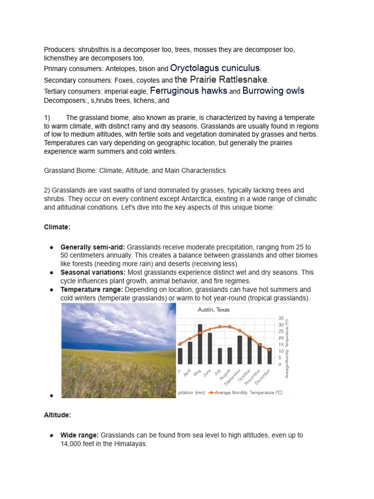 Climate, Altitude, Main Characteristics of The Biome of Grassland | PDF ...