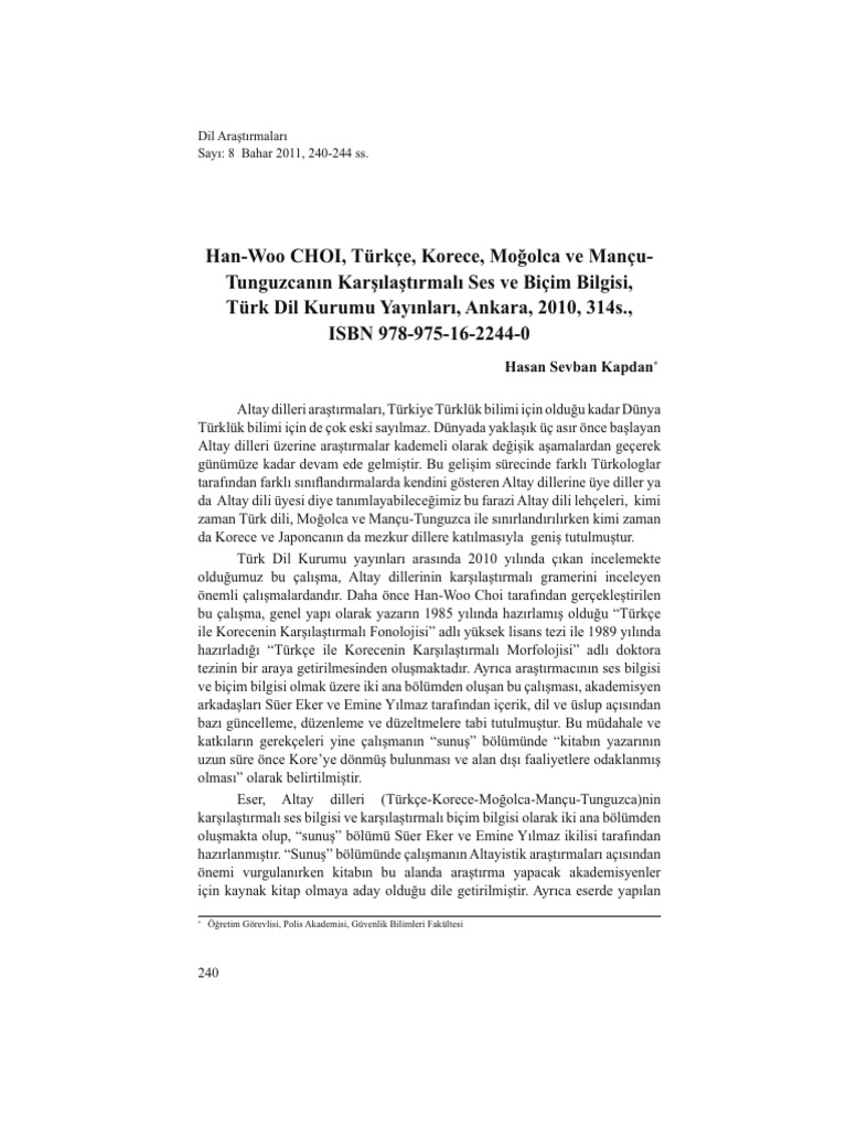 Han-Woo CHOI, T__rk__e, Korece, Mo__olca ve Man__u-Tunguzcan__n Kar____la__t__rmal__ Ses ve Bi ...