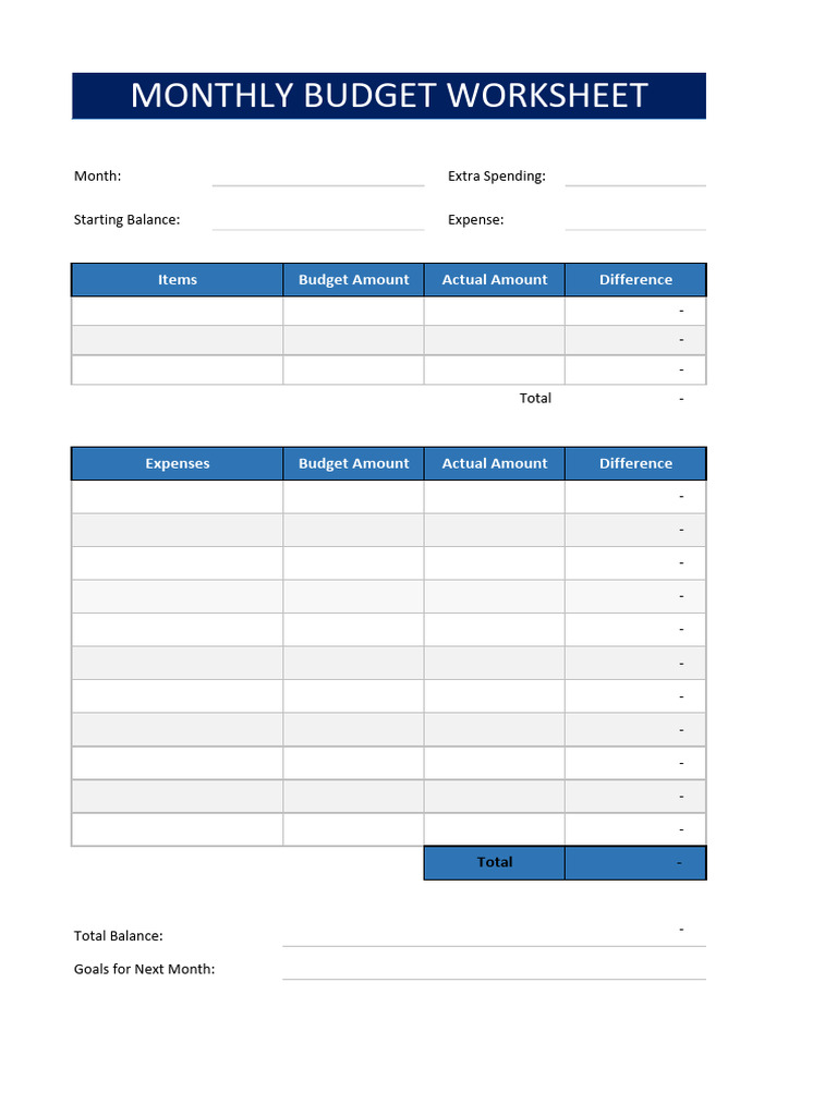 Monthly Budget Worksheet | PDF