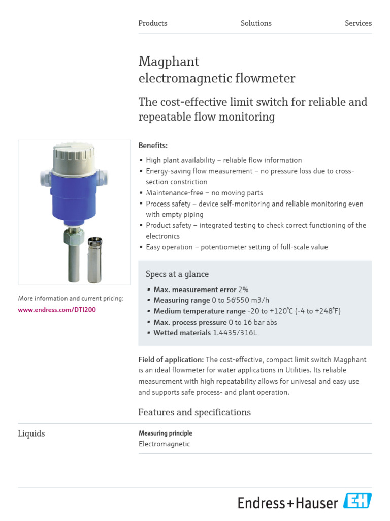 Endress-Hauser Magphant DTI200 en | PDF | Flow Measurement | Electricity