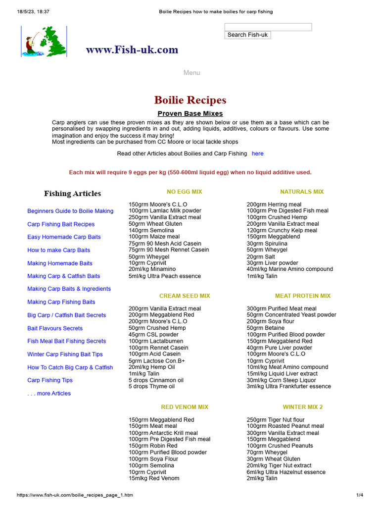 Boilie Recipes How To Make Boilies For Carp Fishing | PDF | Flour | Milk