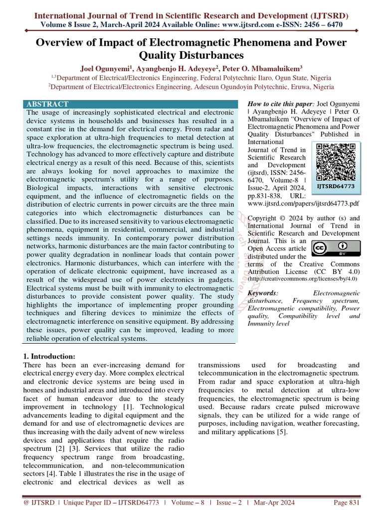 Overview of Impact of Electromagnetic Phenomena and Power Quality Disturbances | Download Free ...