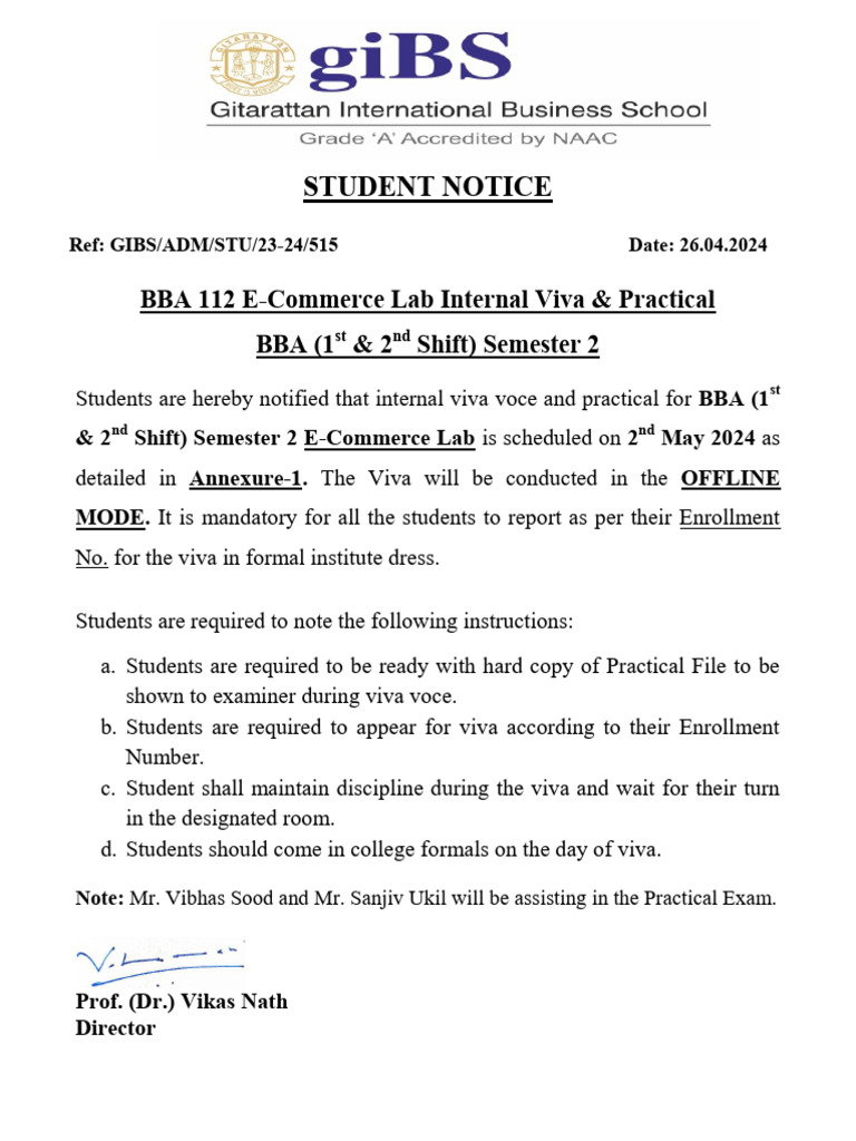 Student Notice: BBA 112 E-Commerce Lab Internal Viva & Practical BBA (1 ...