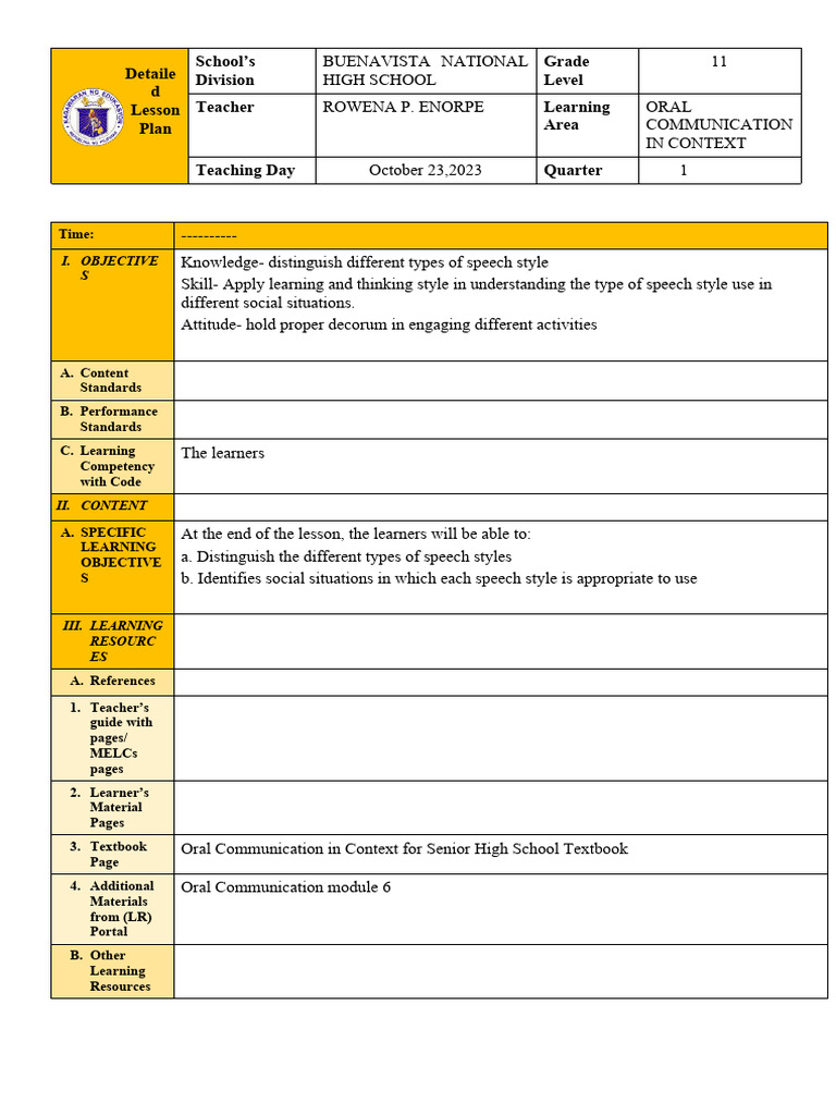 COT FINAL | Download Free PDF | Learning | Speech