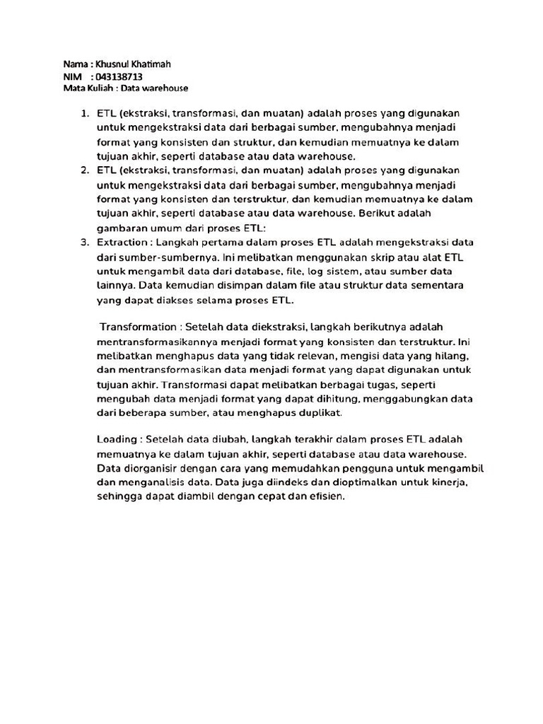 Tugas 3 Data Warehouse | PDF