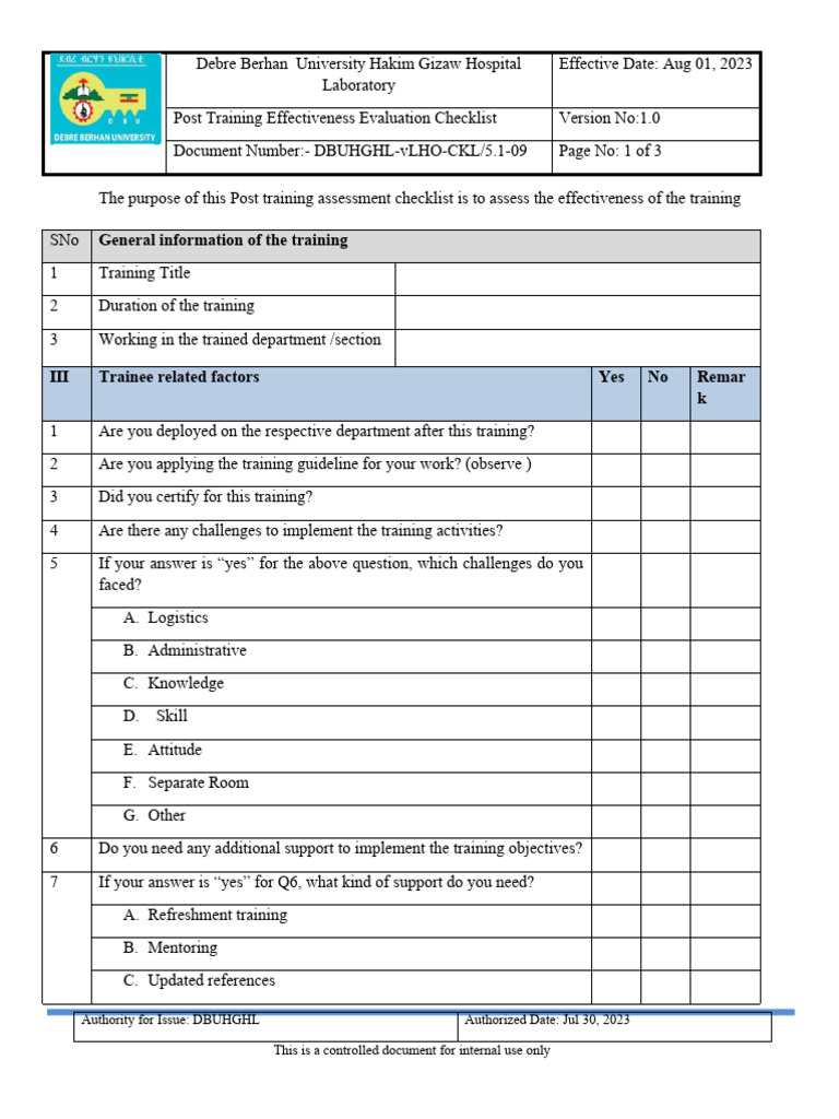 9.training Effectiveness Evaluation Checklist | PDF | Career & Growth | Business