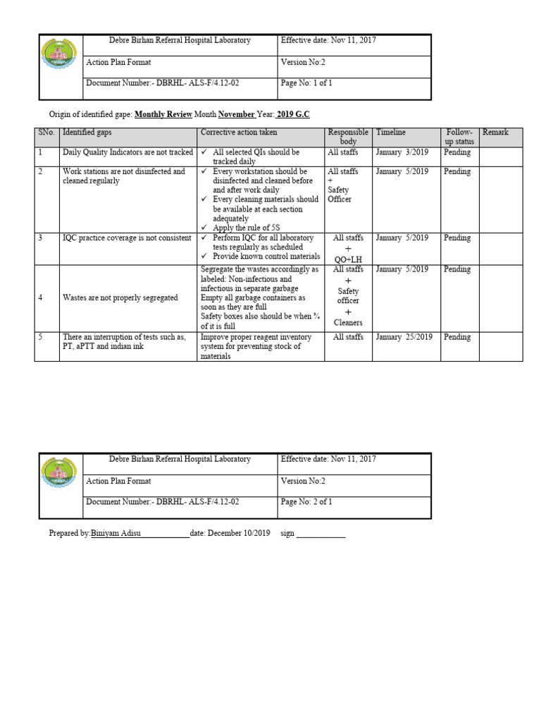 Action Plan For Review, December - 2018 | PDF