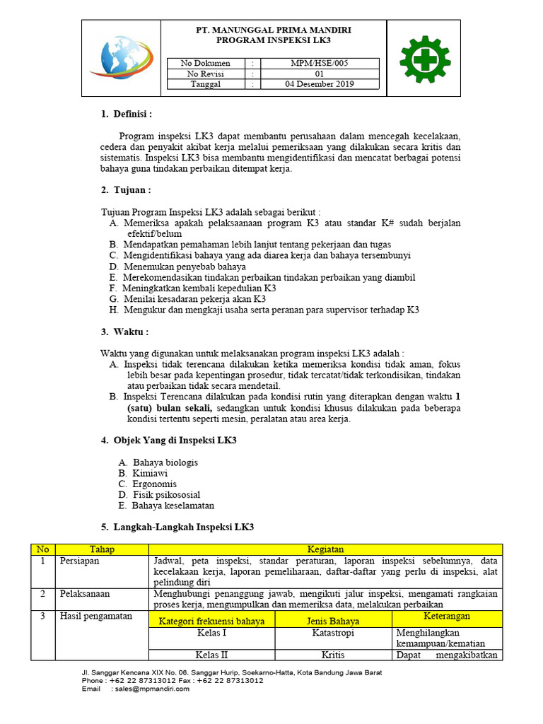 Program Inspeksi LK3 & Ceklist k3 | PDF