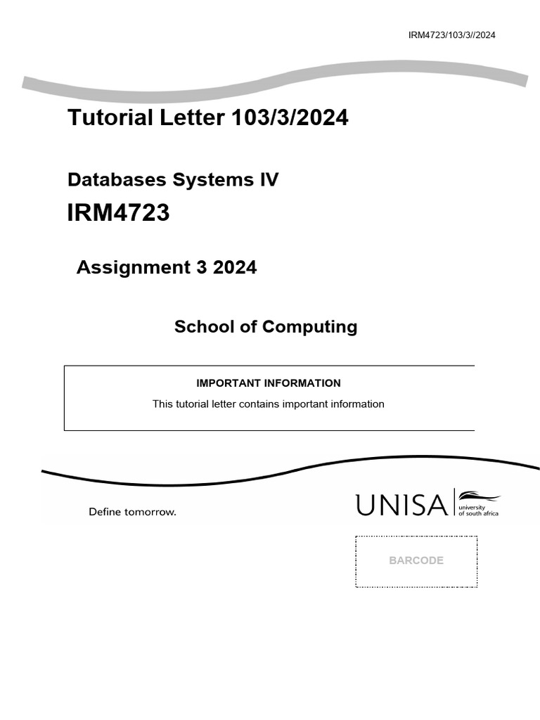 Assignment 3 IRM4723 2024 | PDF | Databases | Information Technology