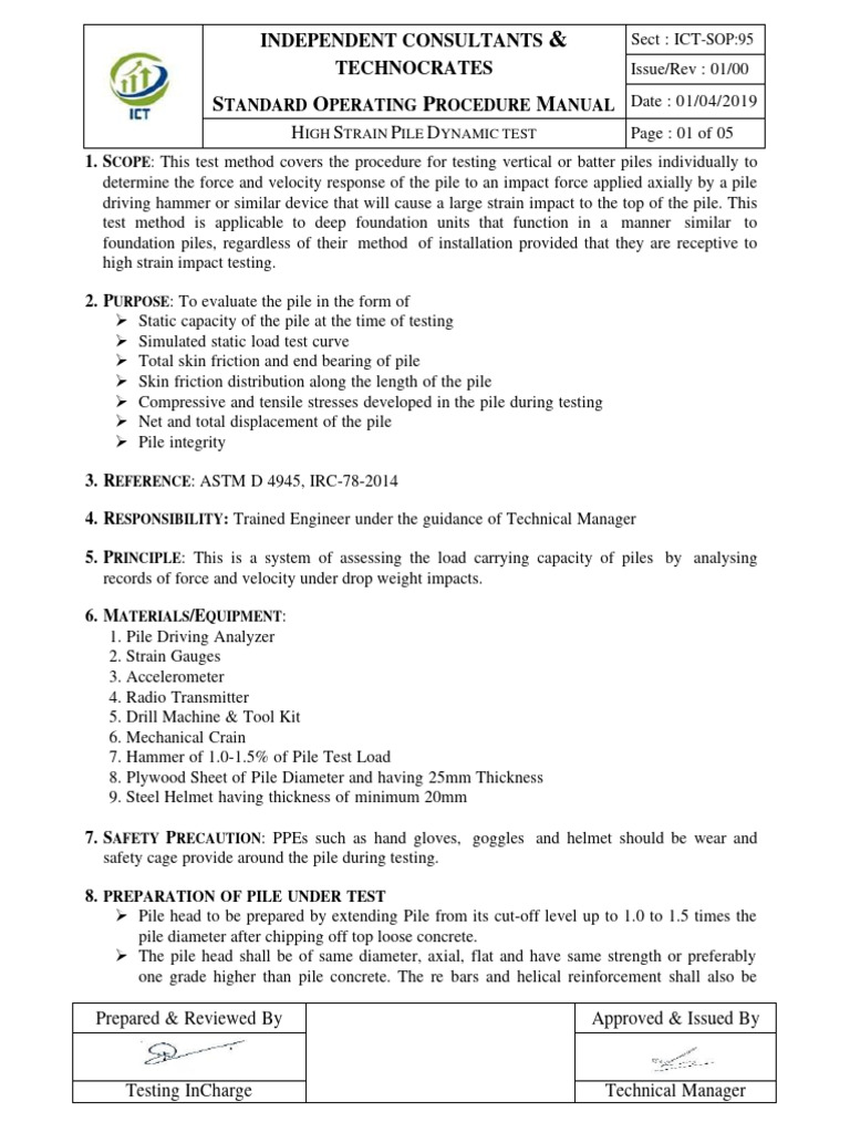 High Strain Pile Dynamic Testing SOP | PDF | Deep Foundation | Force