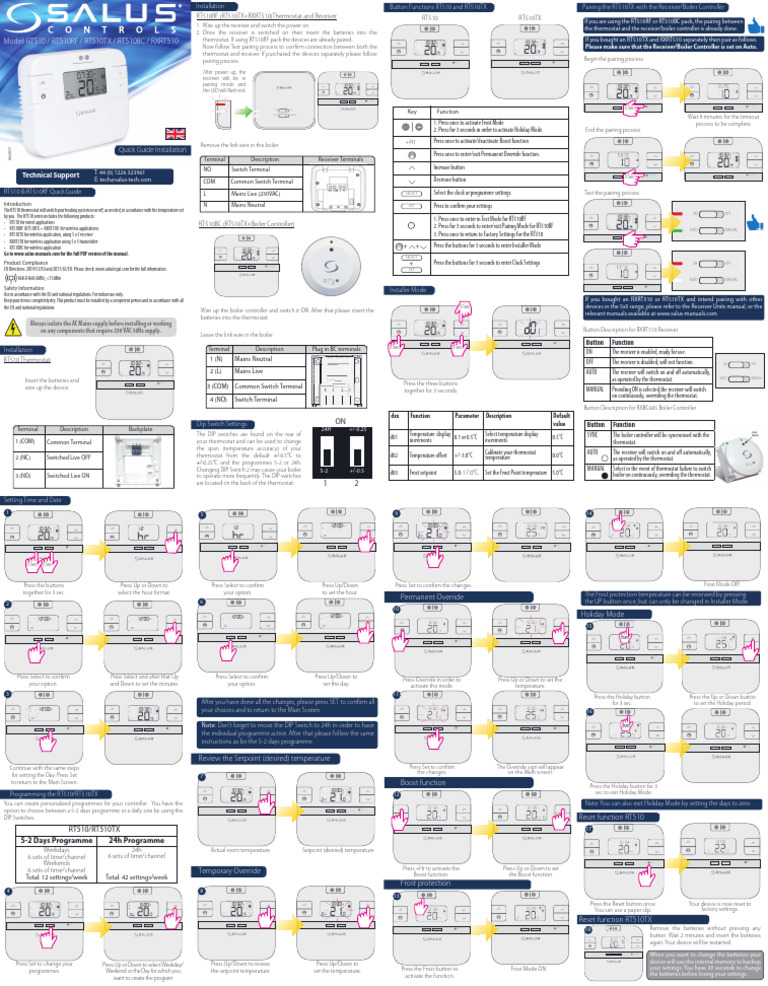 Salus RT 510 Quick Guide | PDF | Thermostat | Electrical Engineering