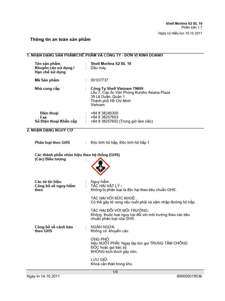 5.1 CAS# MSDS Dau Máy May | PDF