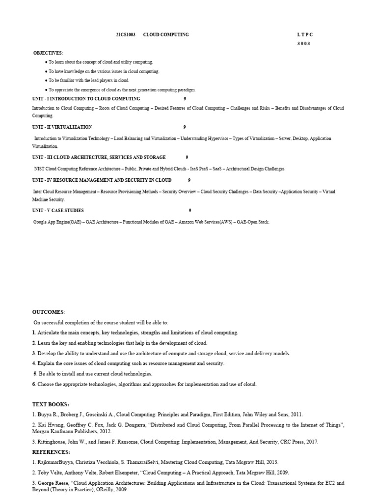 Cloud Computing - Syllabus | PDF | Cloud Computing | Computing