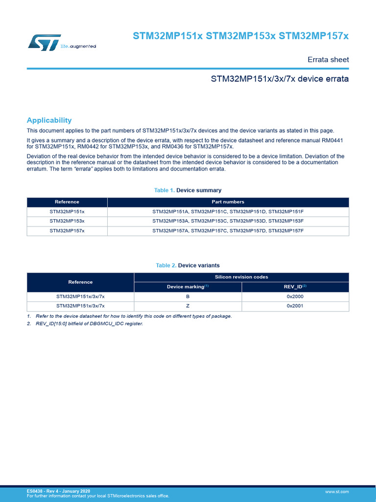 dm00516256 stm32mp151x3x7x Device Errata Stmicroelectronics | PDF | Cpu Cache | Central ...
