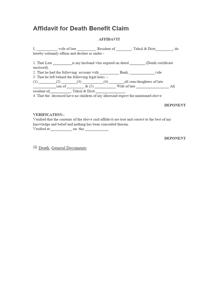 Affidavit For Death Benefit Claim | PDF | Law