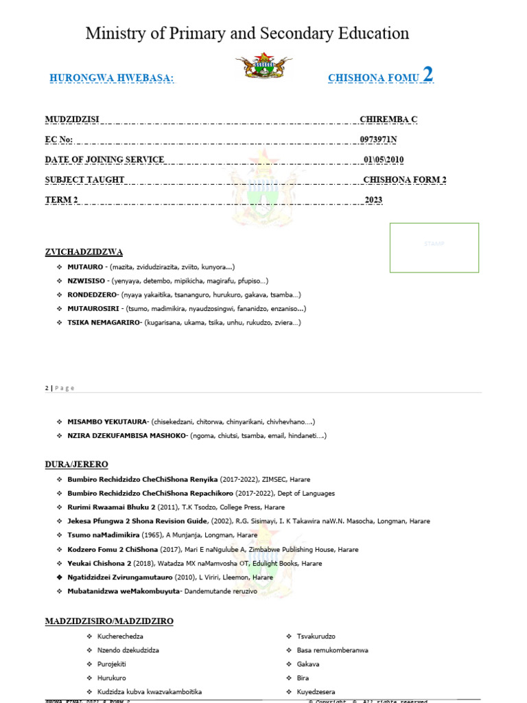 Chishona Form 2 Term 2 Scheme 2021 | PDF | Copyright Law | Freedom Of ...