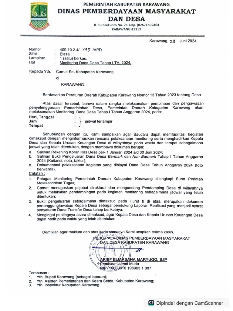Revisi - Surat Monitoring DD 1 Ta 2024 | PDF
