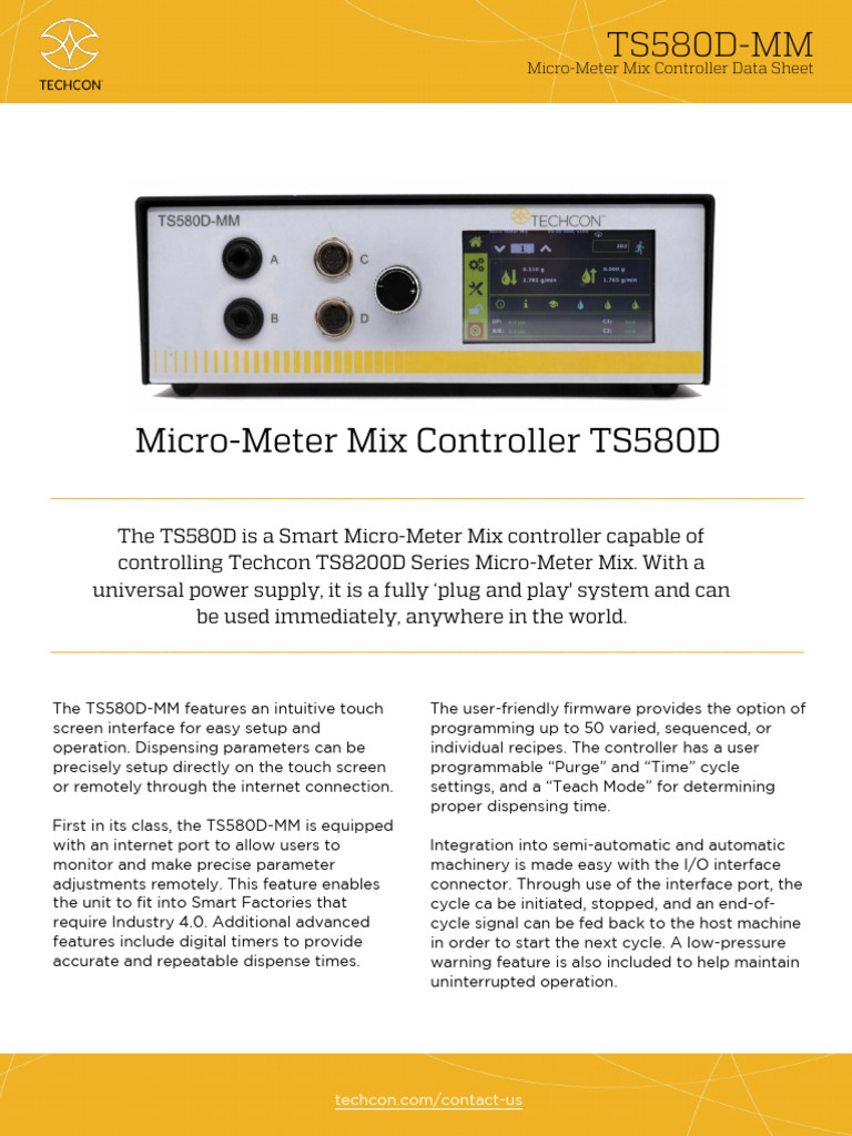 Techcon TS580D MM Controller Data Sheet en | PDF | Power Supply | User Interface