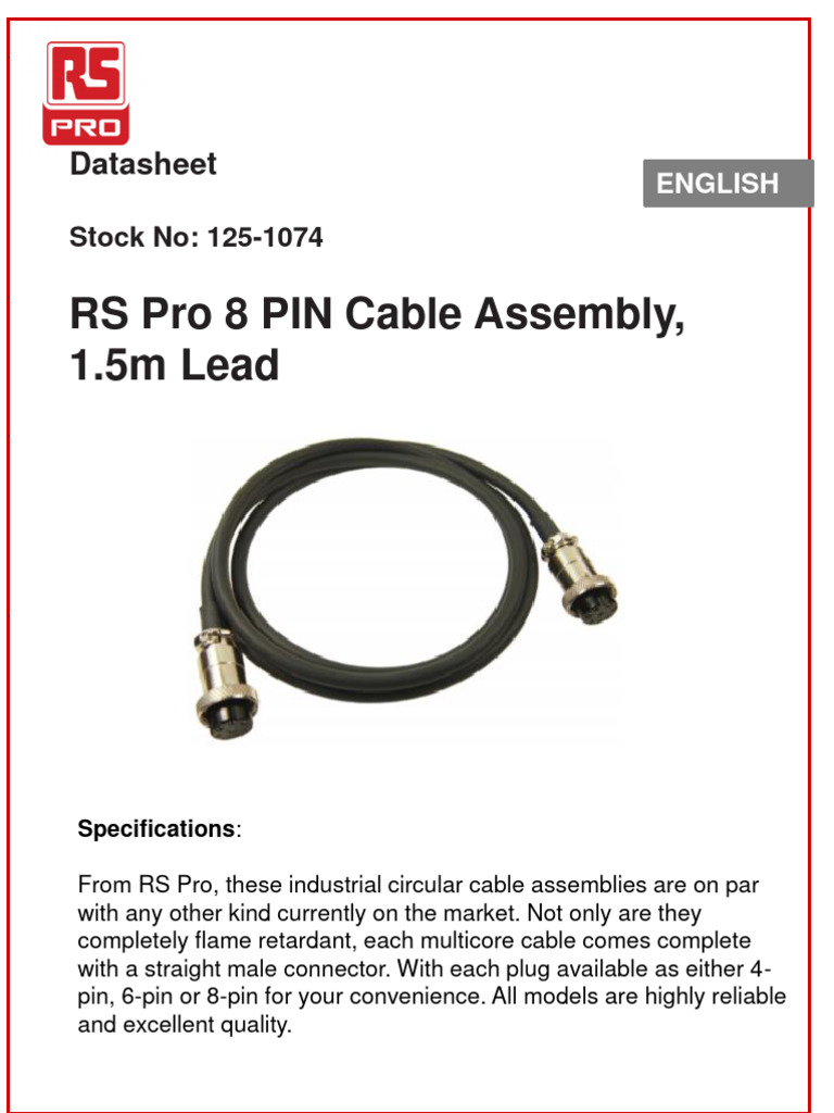 RS Pro 8-Pin Cable Assembly 1.5m | PDF